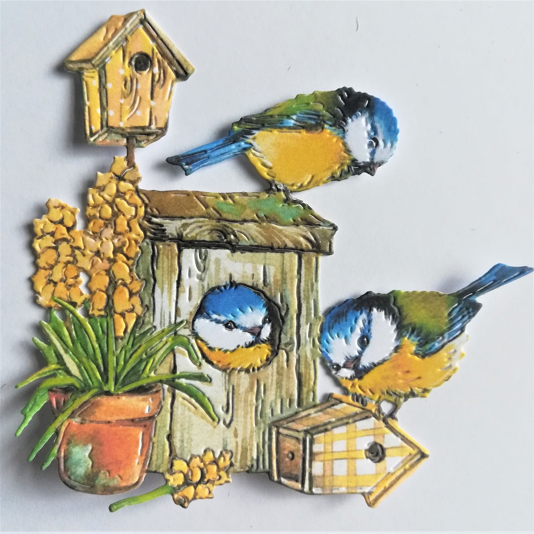 Yellow Bird House Die Cuts X 5, Birds, Houses and Plants Die Cuts, Blue ...