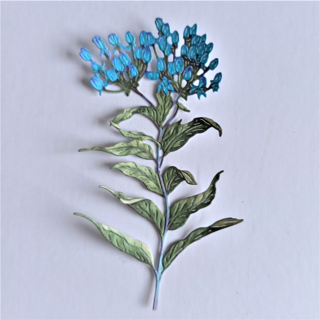6 X Blue Flower Die Cuts, Tall Paper Flower Stem Cut Outs for ...