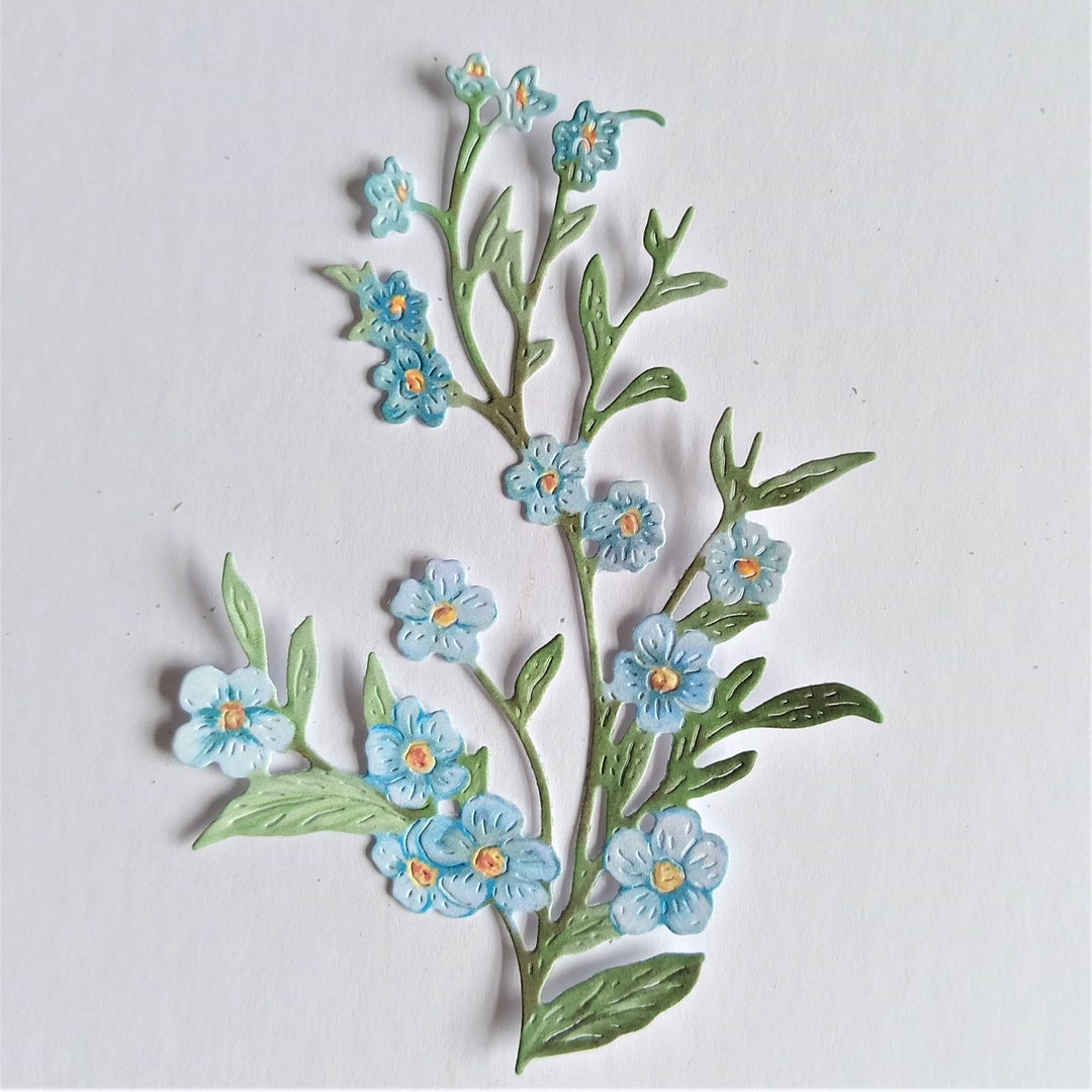 6 X Blue Forget Me Knot Flower Die Cuts, Sprigs of Blue Flower Cut Outs ...