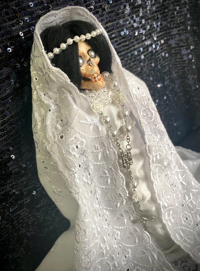 White Santa Muerte Altar Doll | Handmade Skeleton Saint Figurine ...