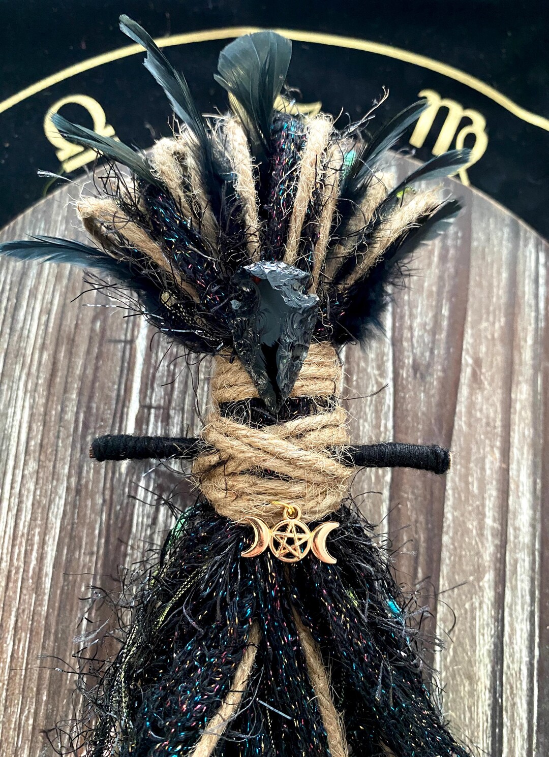 Voodoo-inspired Black Rope Doll With Obsidian Arrow Face, Gothic Folk ...