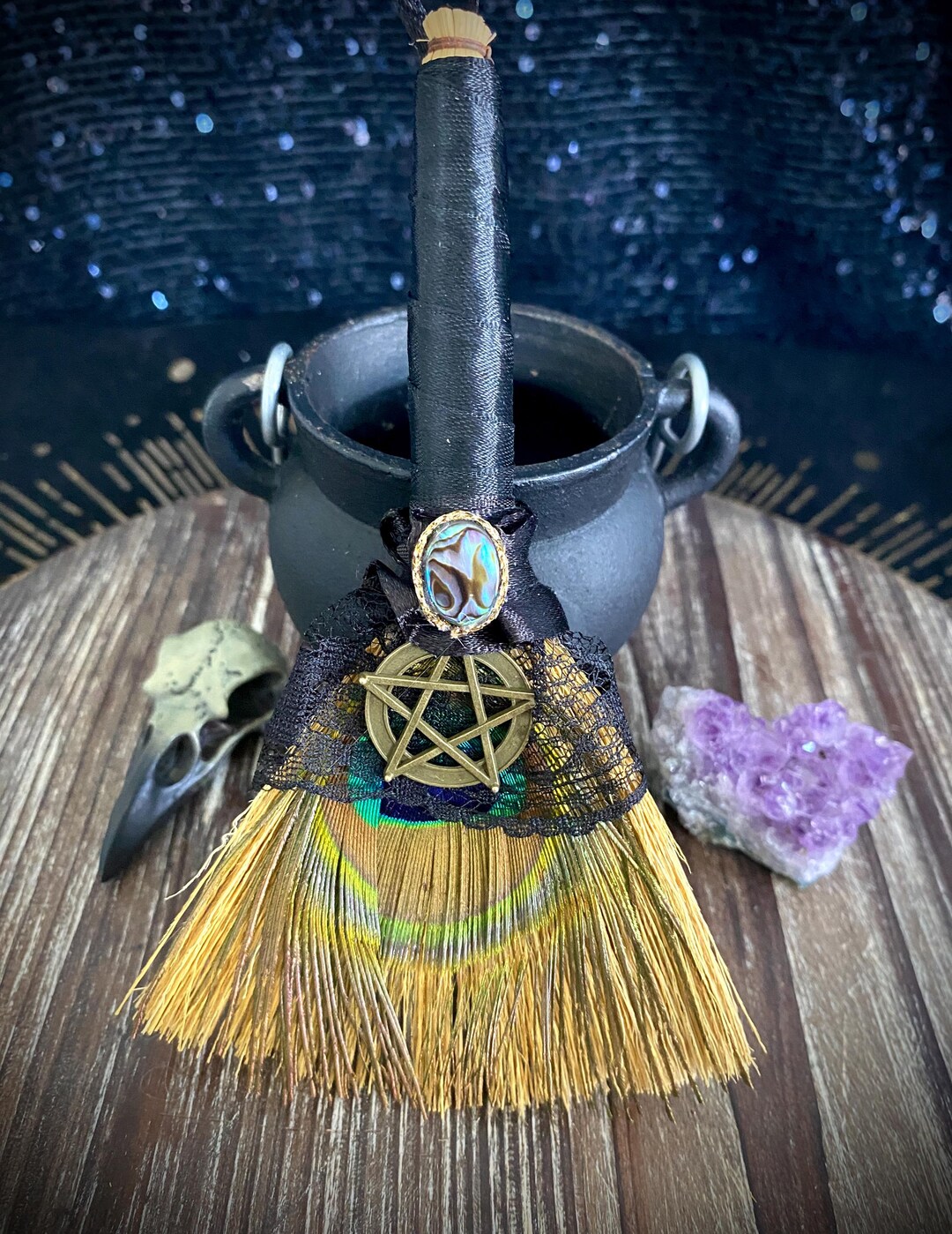 Miniature Altar Broom – Ritual Besom With Peacock Feather, Pentacle ...