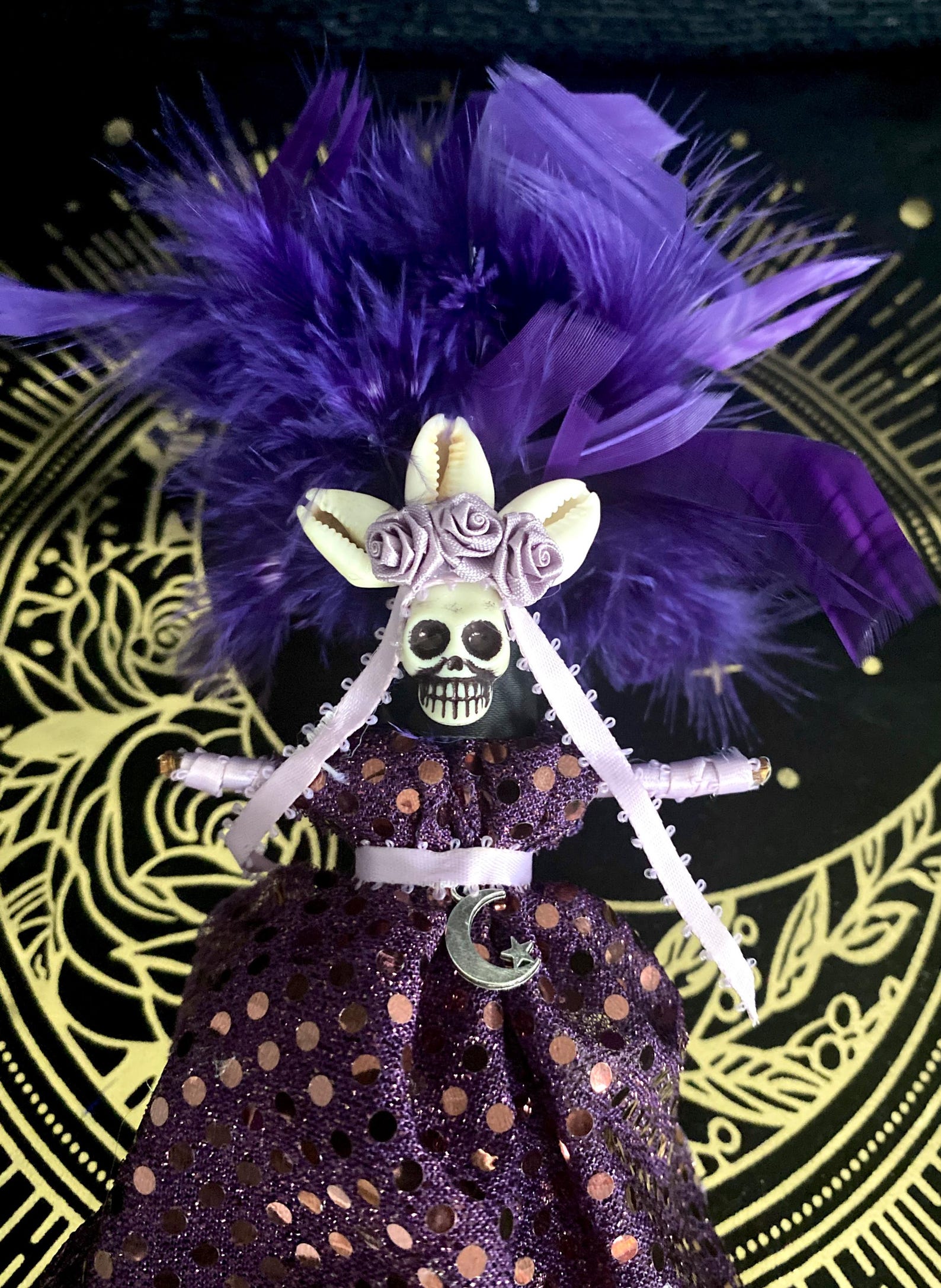 Purple Voodoo Doll Poppet With Skull Face - Gothic Folk Art, Miniature ...