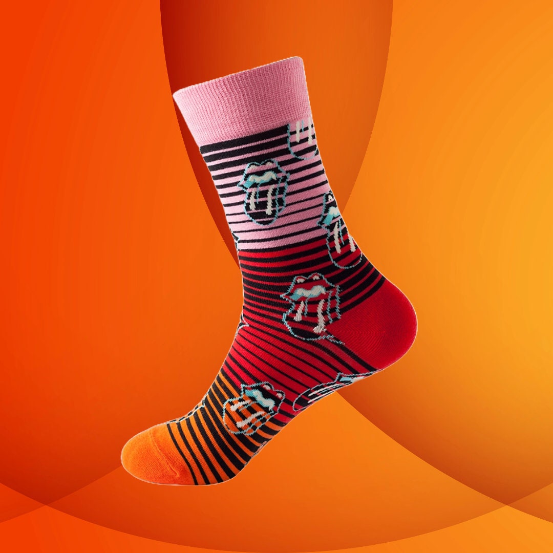 Cotton Rocker Lips Tongue Socks Casual Everyday Accessories for Females ...