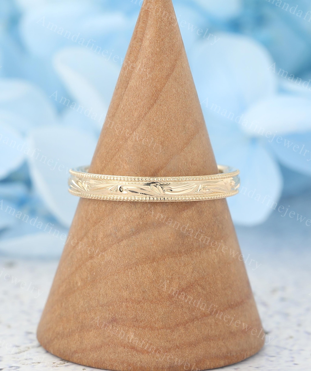 Vintage Yellow Gold Wedding Band Fill Eternity Filigree Ring Milgrain ...