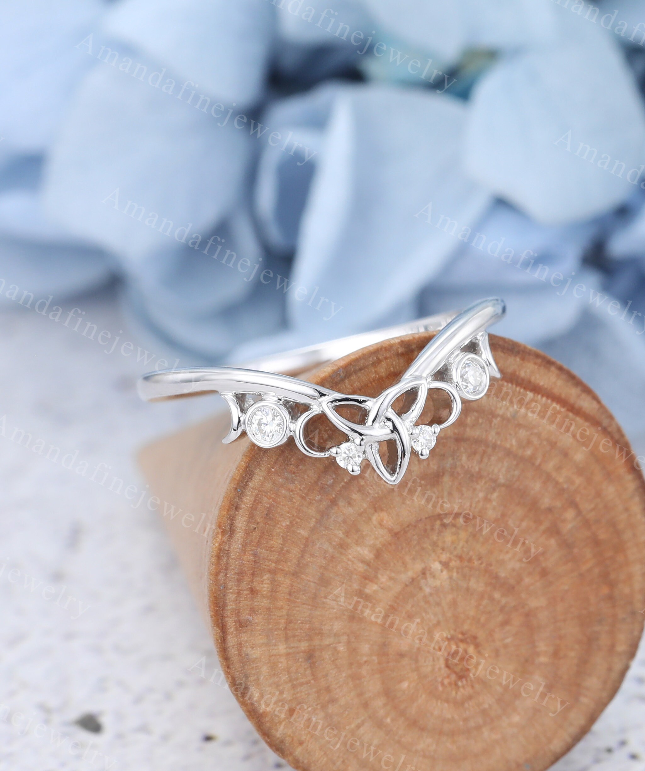 Curved Moissanite Wedding Band White Gold Celtic Knot Norse - Etsy