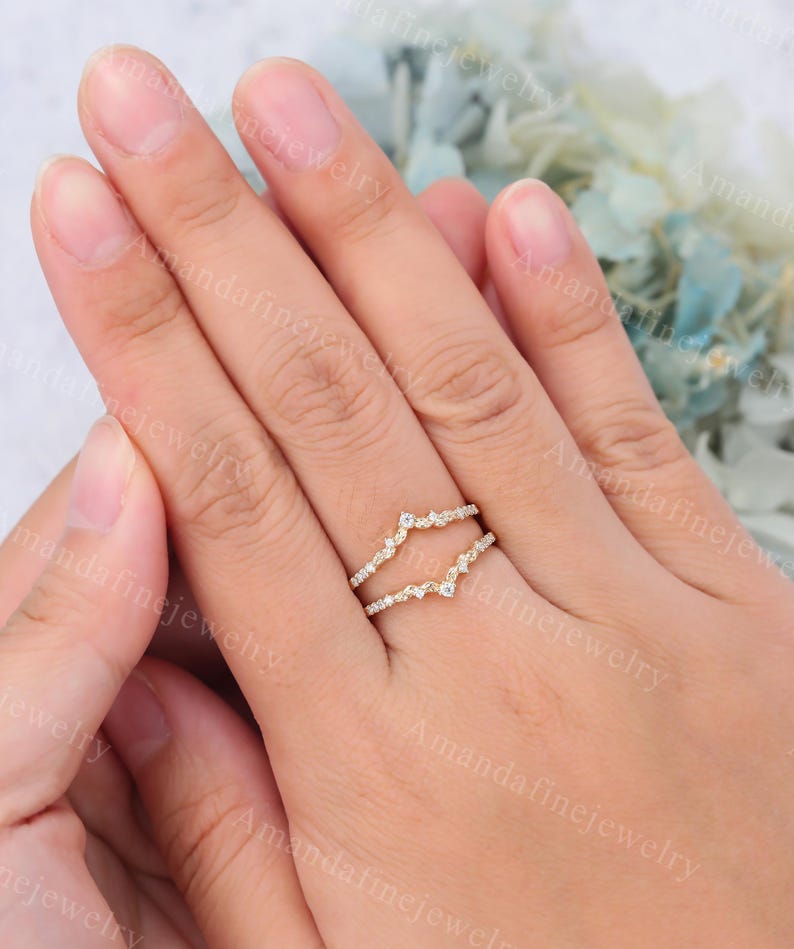Double Wedding Band Ring Enhancer Solid Yellow Gold Wedding Band ...