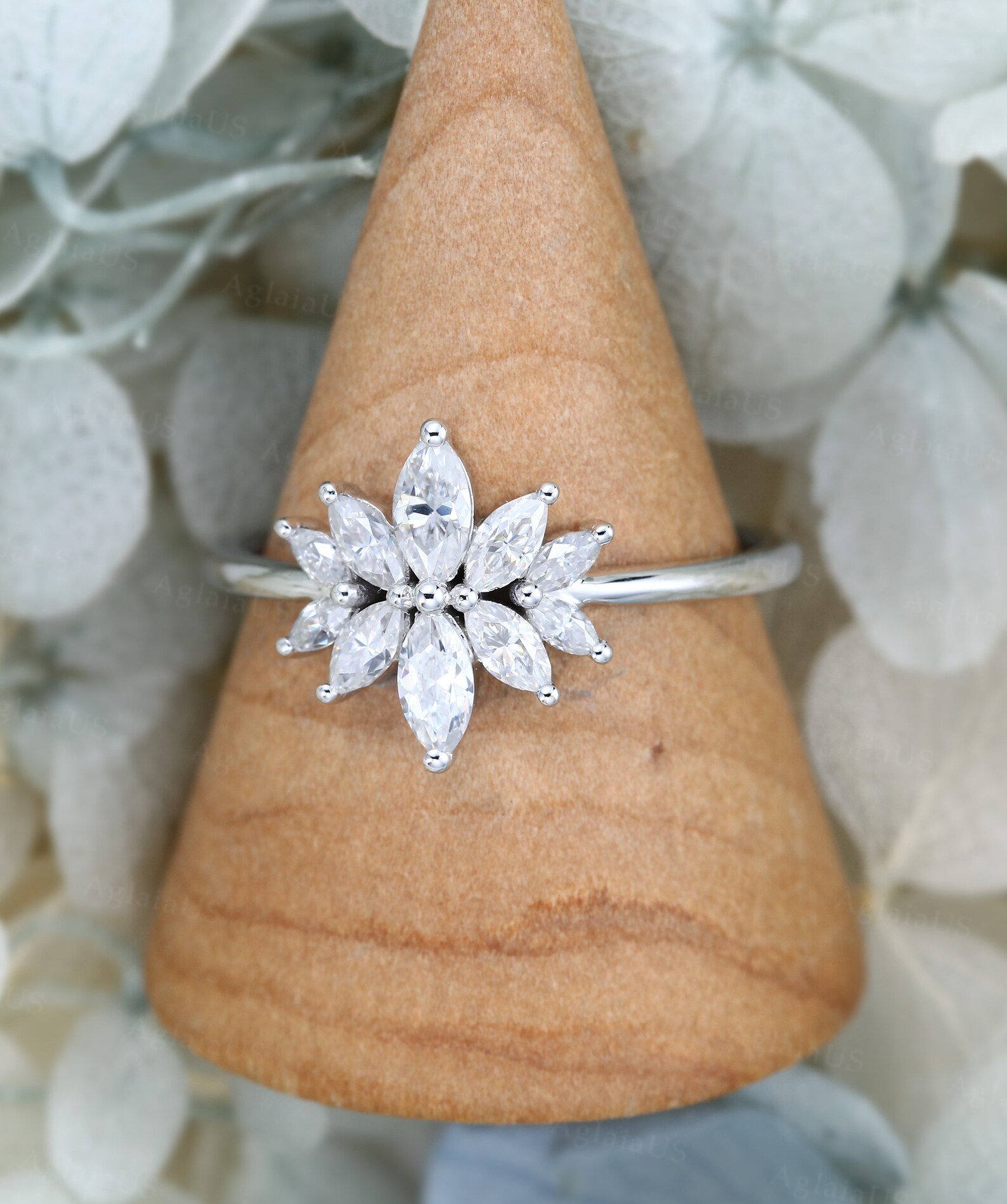 Unique Marquise Cut Moissanite Engagement Ring Vintage Cluster - Etsy