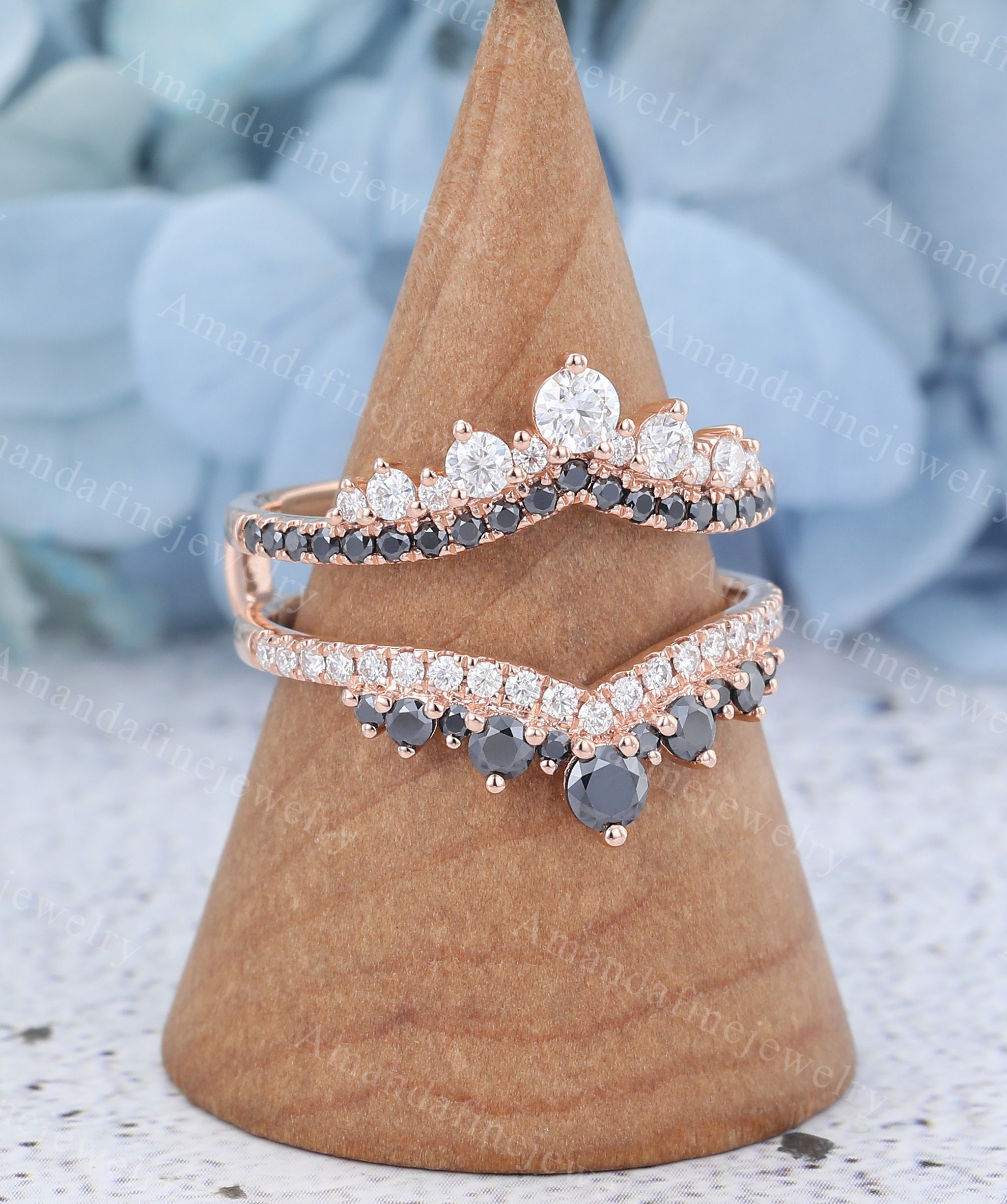 Double Curved Wedding Band Ring Enhancer Rose Gold Moissanite Wedding ...