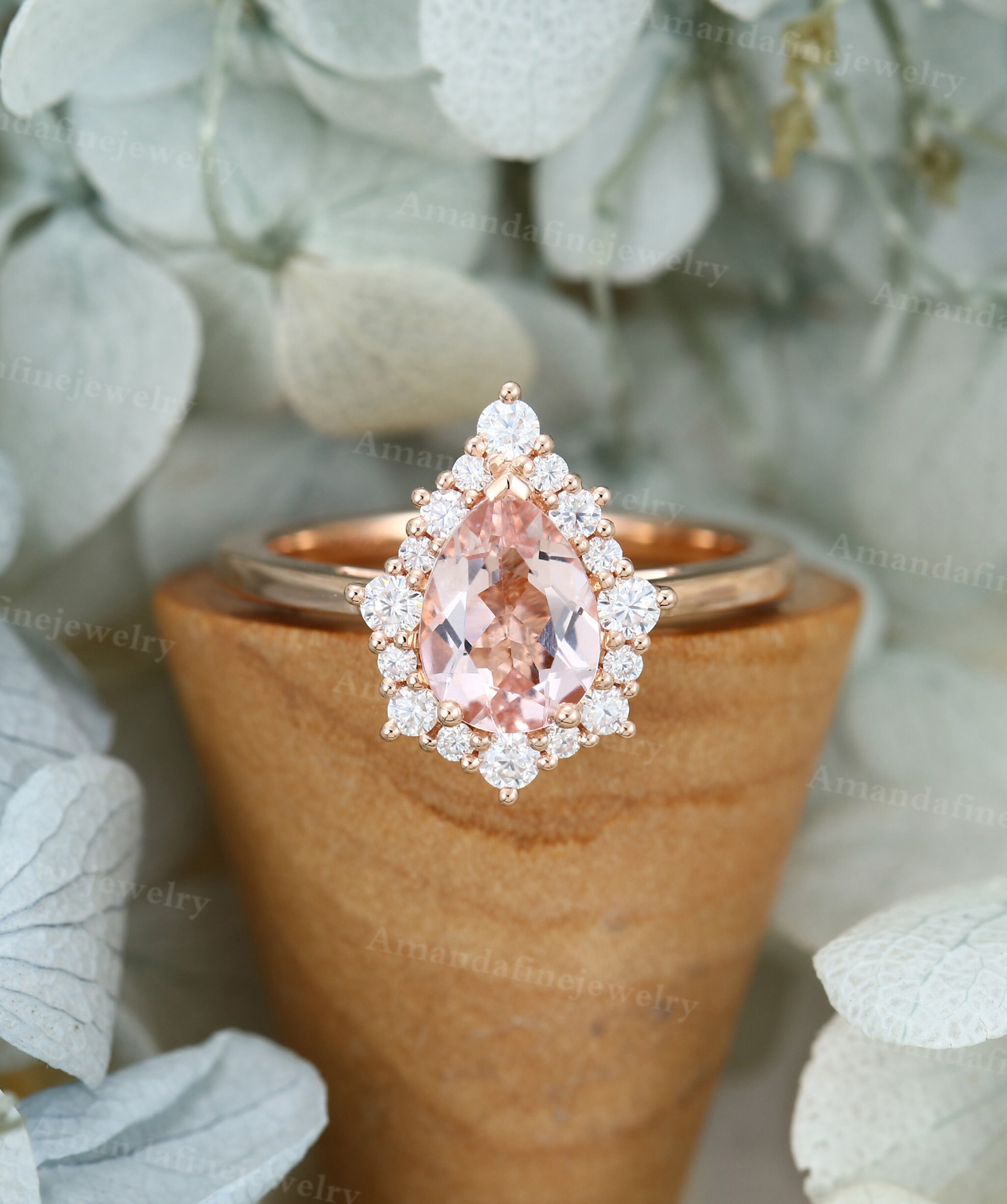 Pear Shaped Morganite Engagement Ring Rose Gold Vintage - Etsy