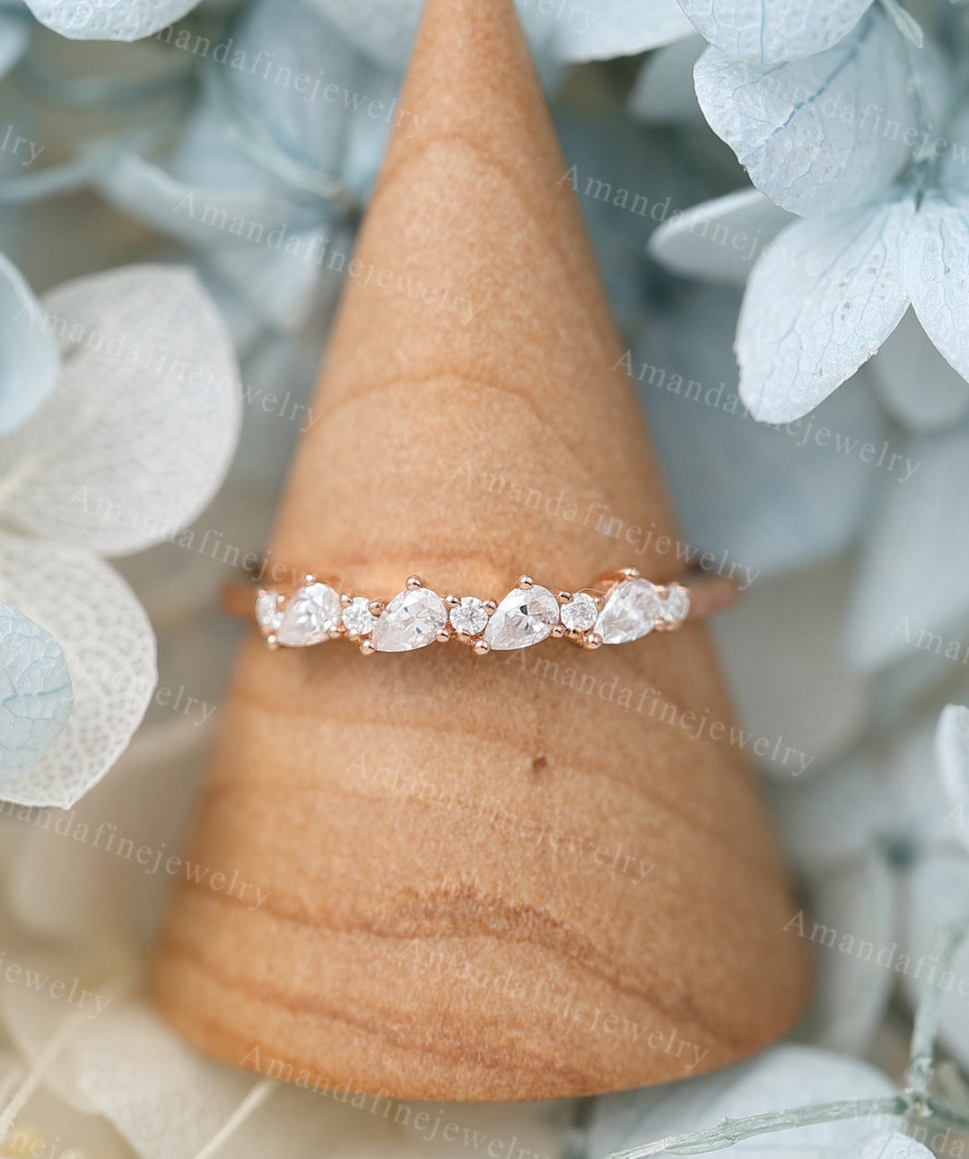 Pear Shaped Rose Gold Wedding Band Women Unique Moissanite Wedding Band ...