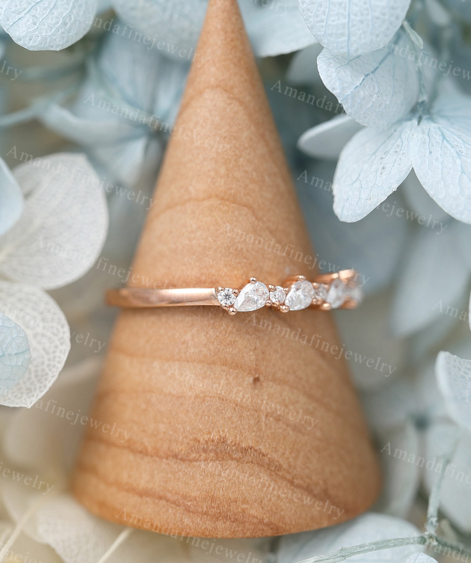 Pear Shaped Rose Gold Wedding Band Women Unique Moissanite Wedding Band ...