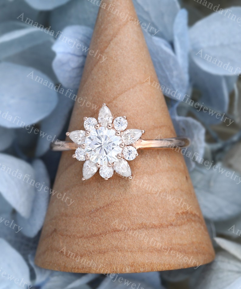 Vintage Flower Moissanite Engagement Ring Diamond Cluster Ring | Etsy