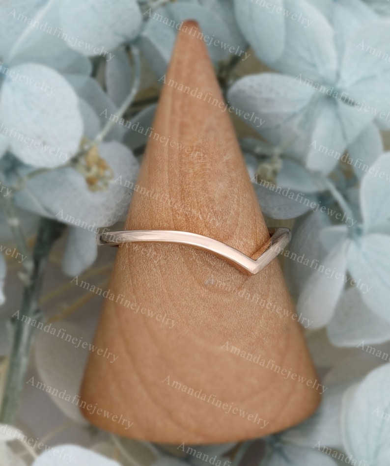 Simple Plain Curved Wedding Band Rose Gold Women Delicate | Etsy