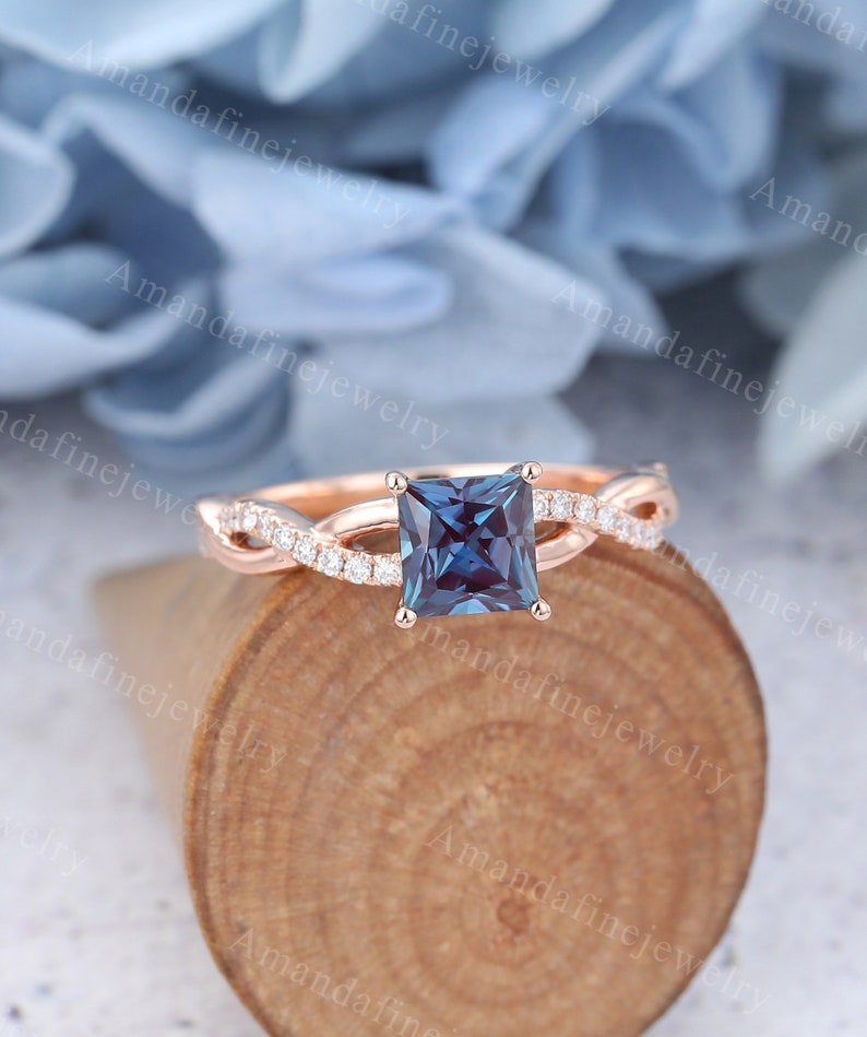 Princess Cut Alexandrite Engagement Ring Rose Gold Moissanite - Etsy