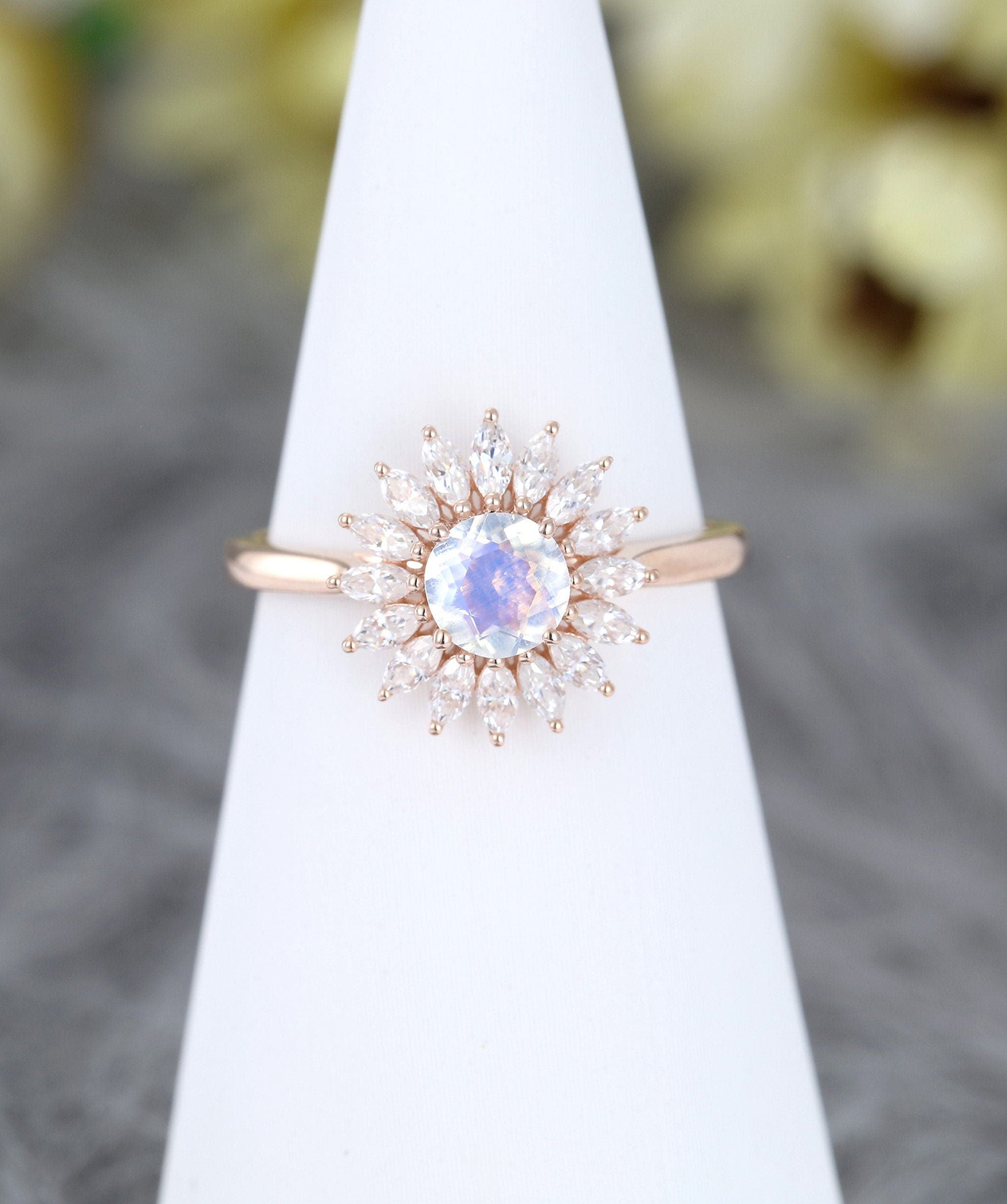 2pcs Moonstone engagement ring set vintage Unique Halo | Etsy