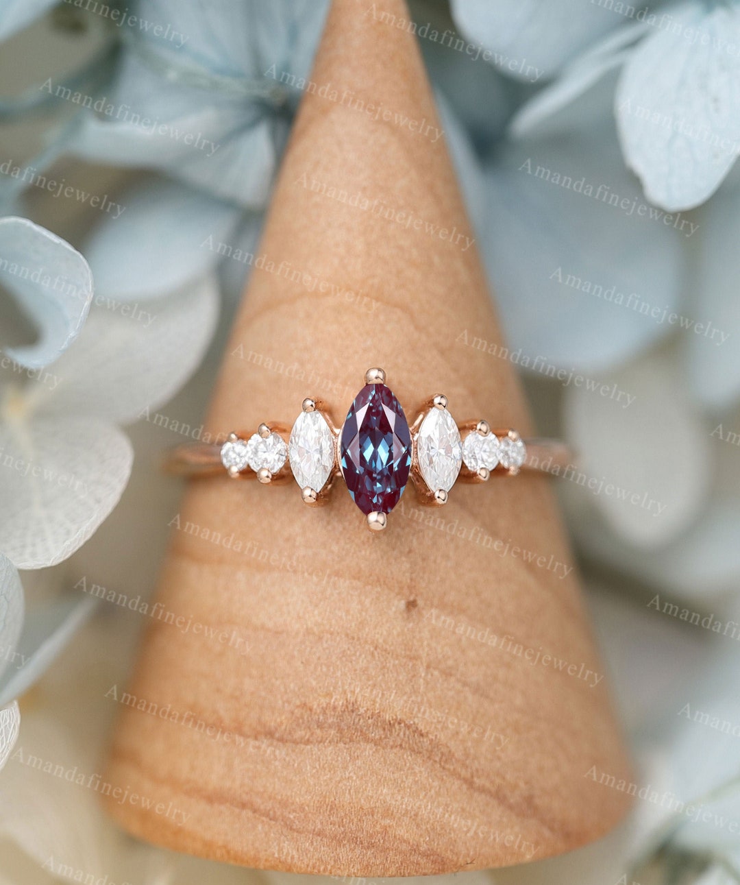 Marquise Cut Alexandrite Engagement Ring Vintage Unique Rose Gold ...