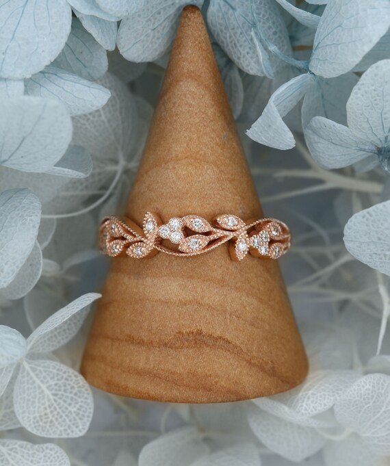 Rose gold wedding band Vintage Floral Diamond wedding band | Etsy