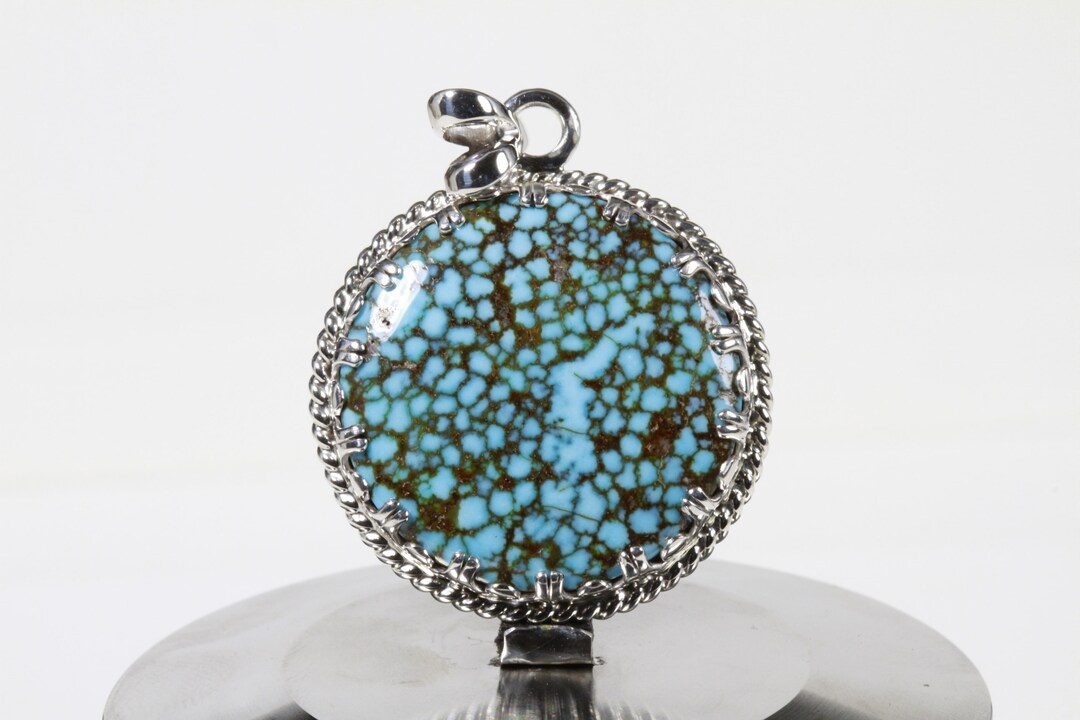Large Round Kingman Spider Web Turquoise Pendant 24x5x5mm Sterling ...