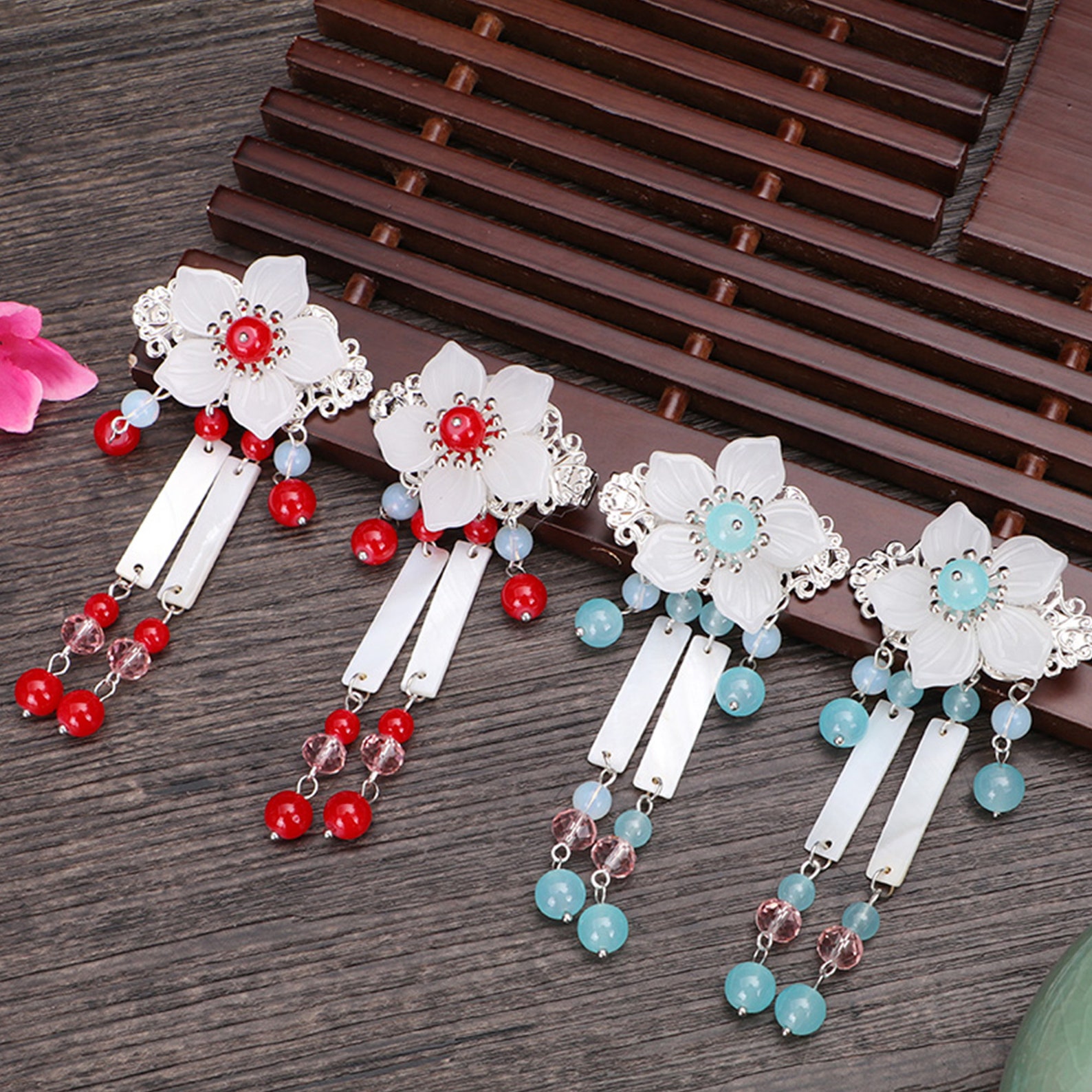 2pc/set Petal Hair Clips Chinese Hair Clips Tassel Hair Clips | Etsy