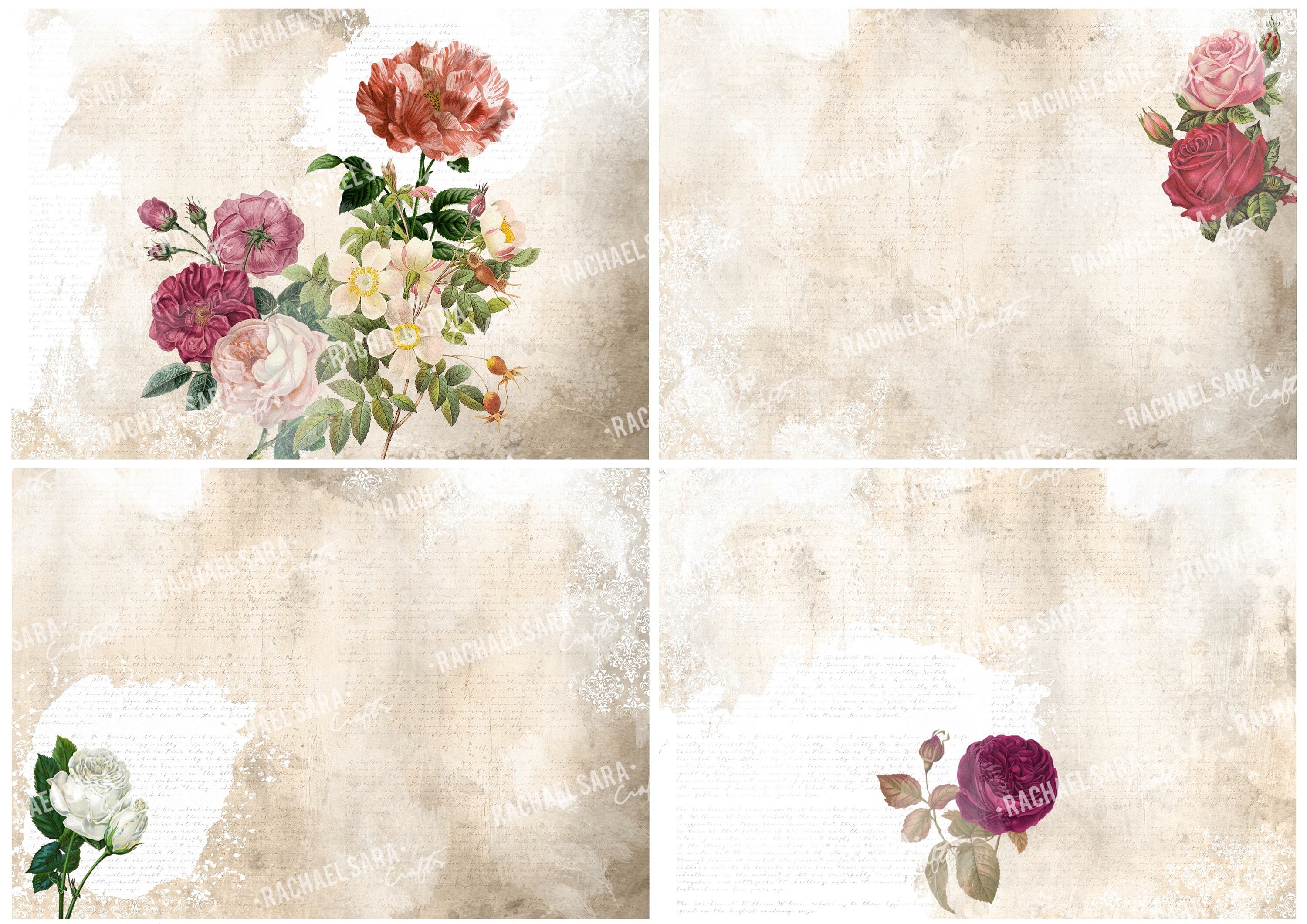 Parchment Rose Journal Pages Ephemera Kit Printable Paper, Junk Journal ...