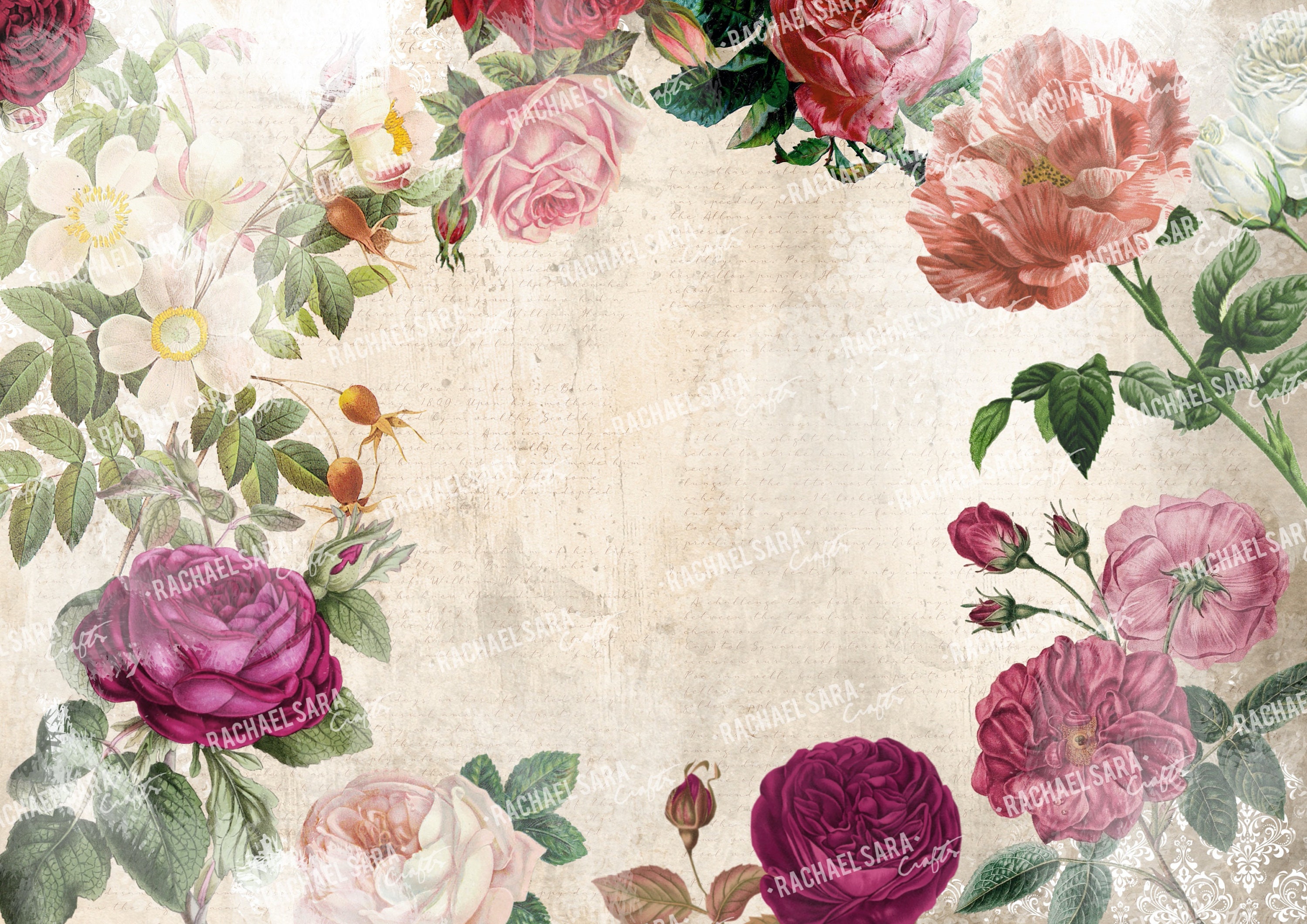 Parchment Rose Journal Pages Ephemera Kit Printable Paper, Junk Journal ...