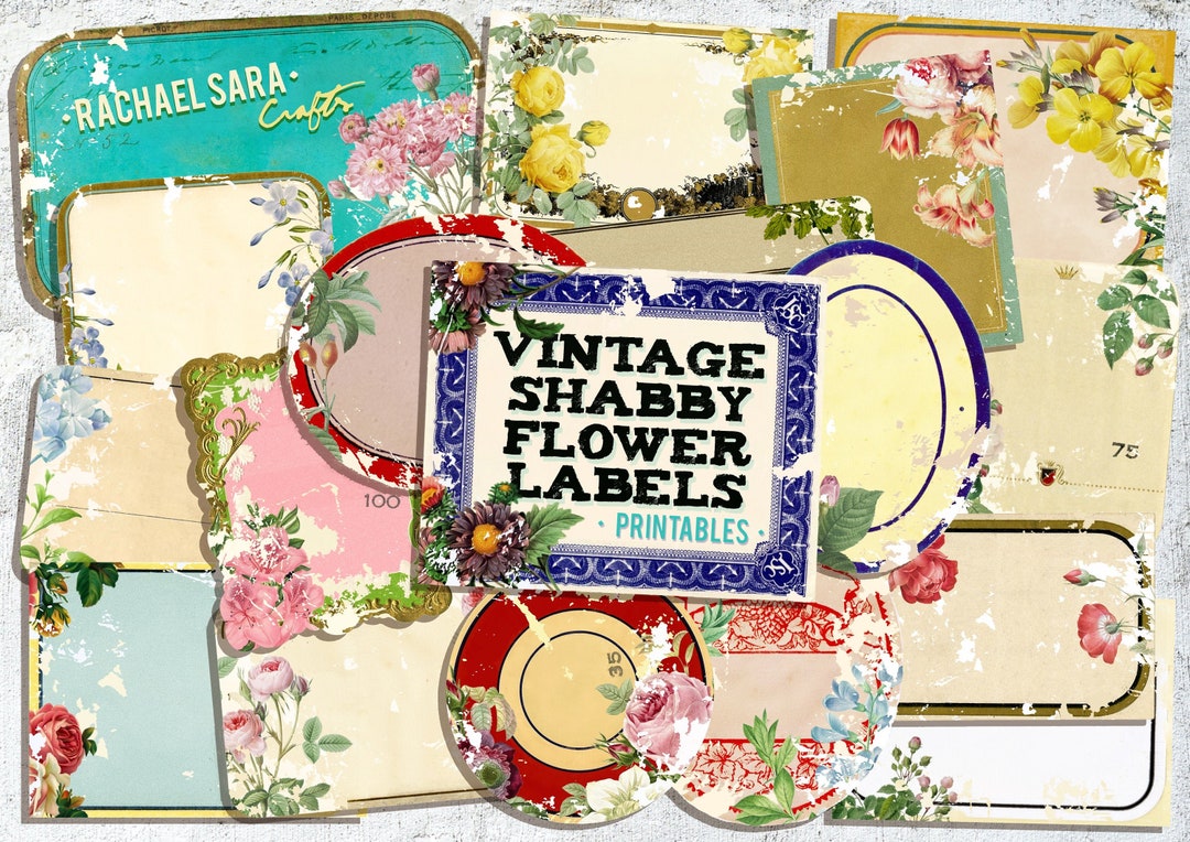 Vintage Shabby Flower Labels - Junk Journal - Ephemera - Printable Digi ...