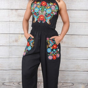 Floral Capri Jumpsuit. Embroidered Mexican Jumpsuit. Capri Top Romper ...