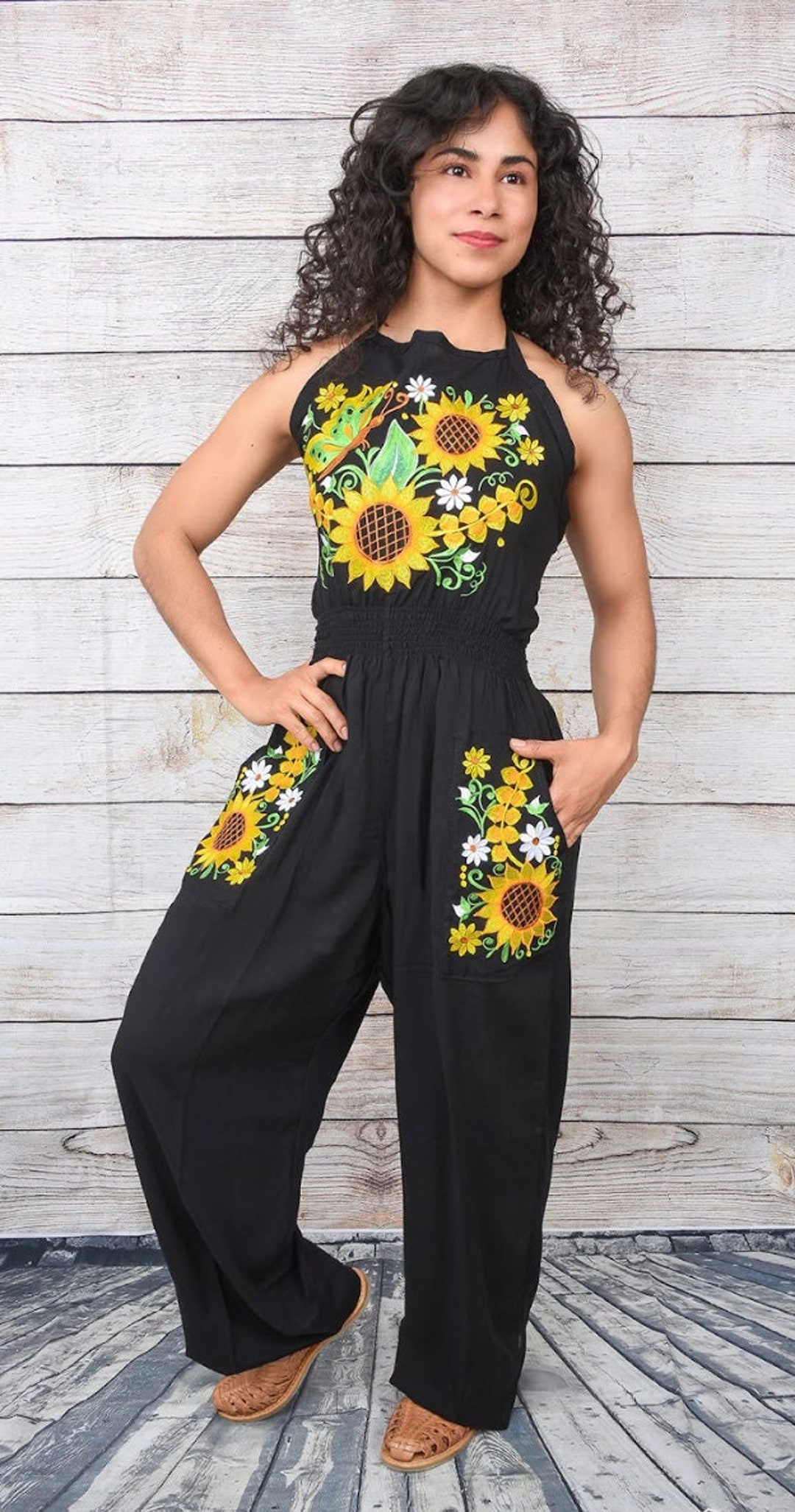 Floral Capri Jumpsuit. Embroidered Mexican Jumpsuit. Capri Top Romper ...