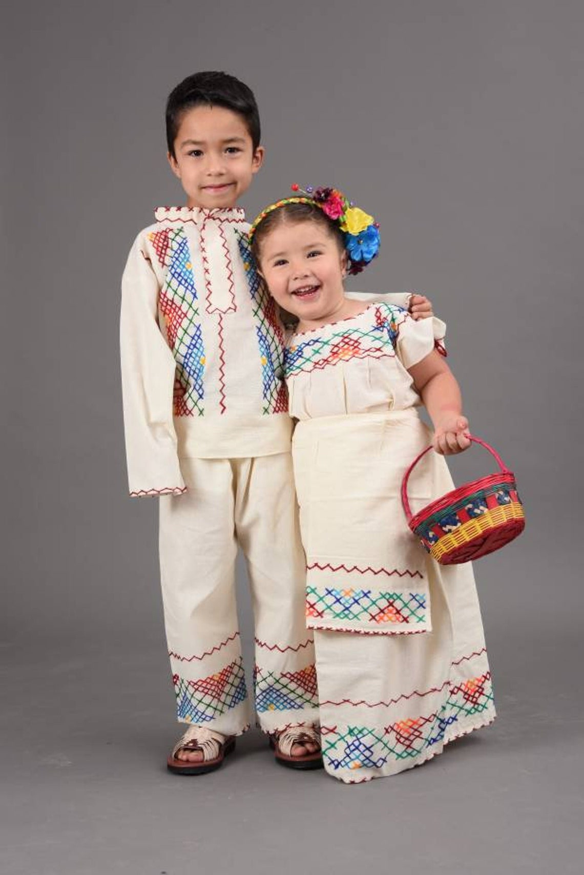Traje de Michoacan para Nino y Nina Bordado a Mano de Manta | Etsy