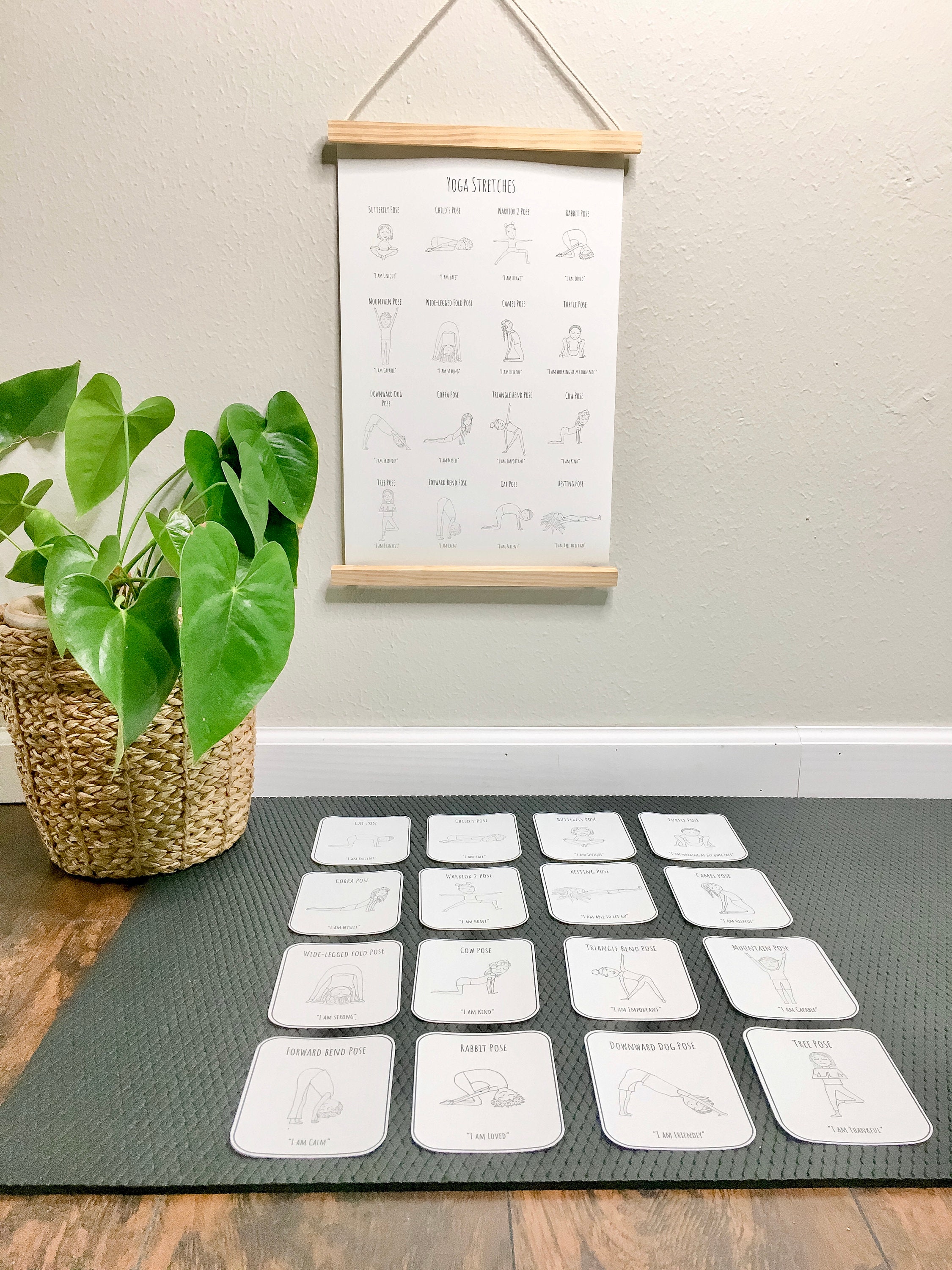 Kids Yoga Stretches Poster+card Set Black&white - Etsy