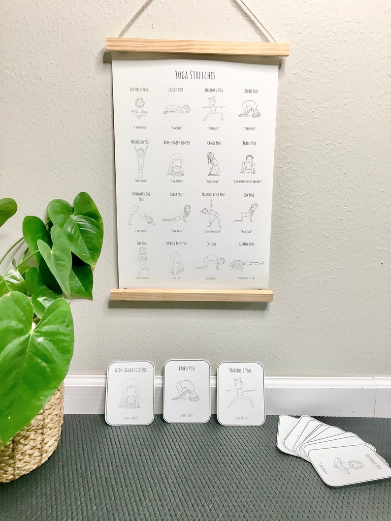 Kids Yoga Stretches Poster+card Set Black&white - Etsy
