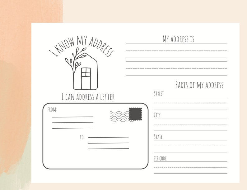 Printable Address Worksheet for Kids Teach Them Their Home Address I ...