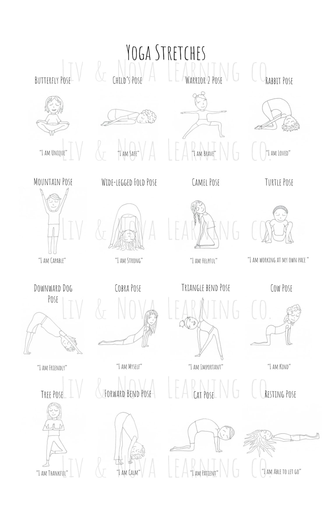 Kids Yoga Stretches Postercard Set Black&white - Etsy