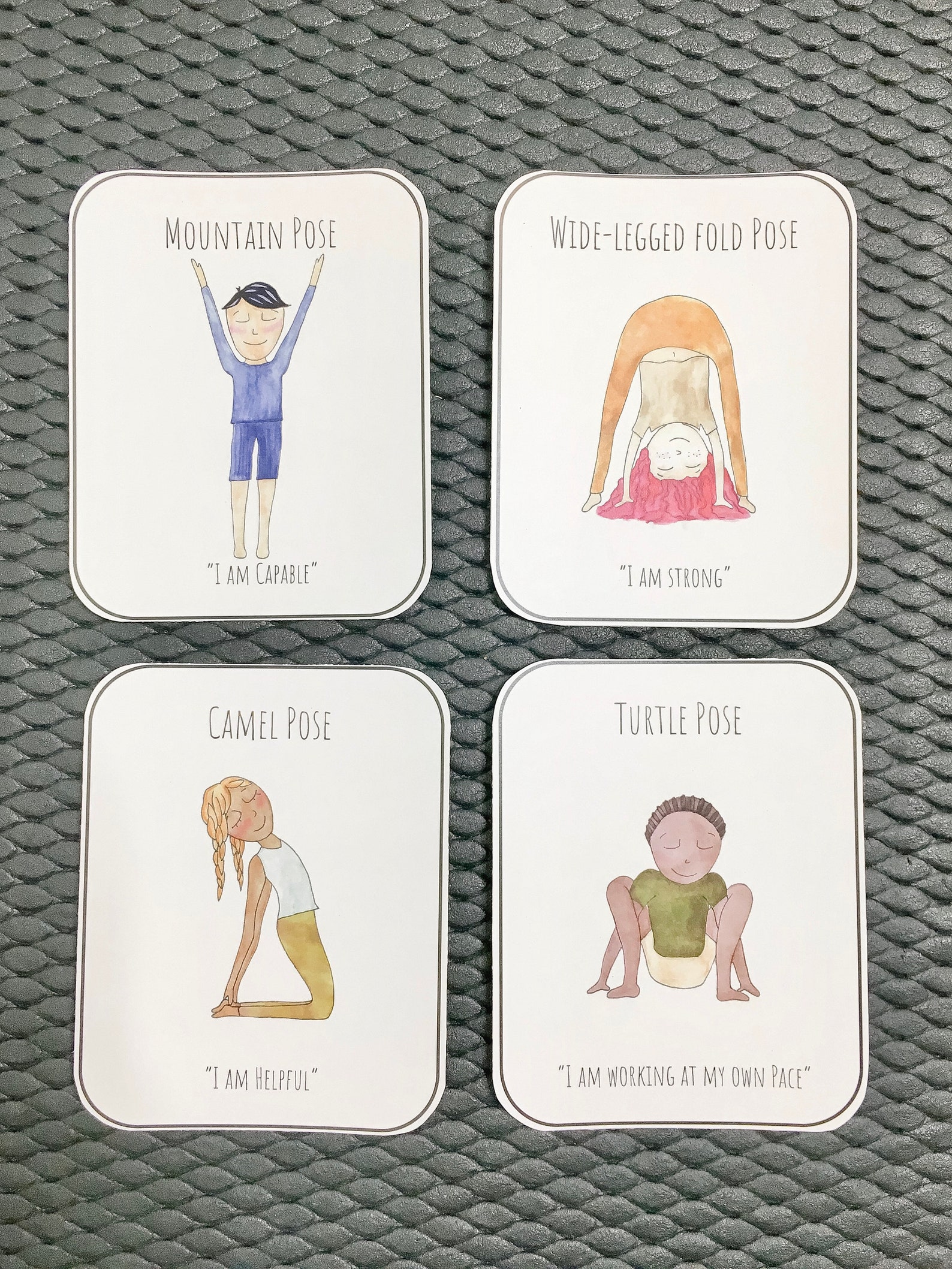 Kids Yoga Stretches Poster+card Set Handmade Mantra Affirmation ...