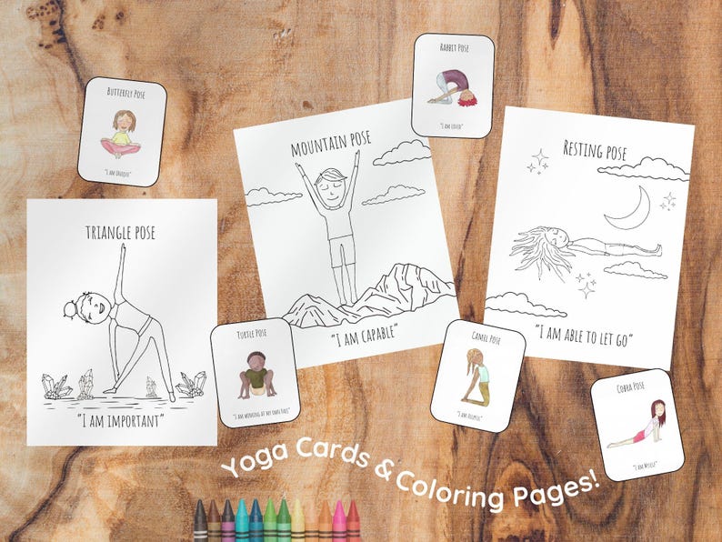Kids Yoga Stretch Cards Coloring Page Bundle Handmade Mantra ...