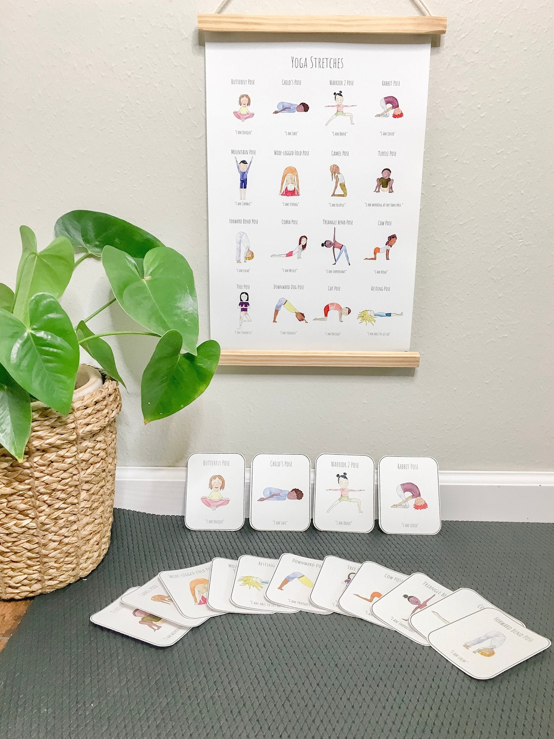 Kids Yoga Stretches Poster+card Set Handmade Mantra Affirmation ...