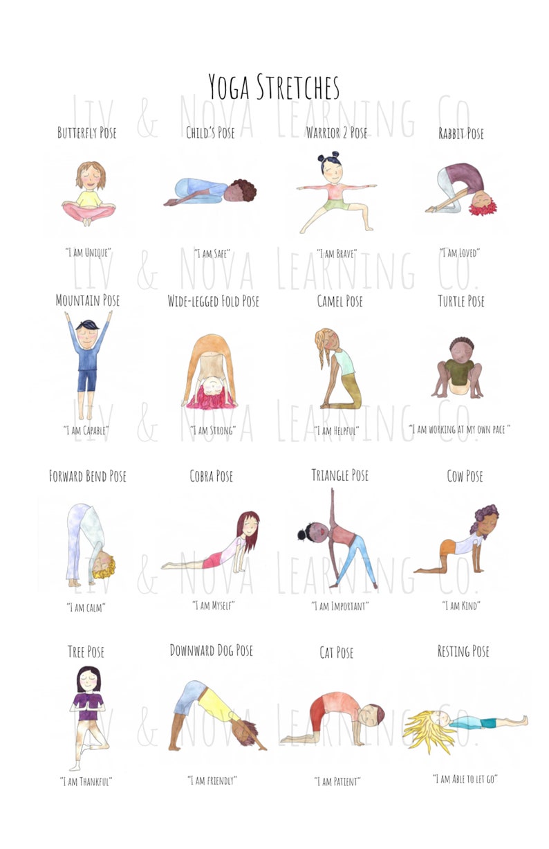 Kids Yoga Stretches Postercard Set Handmade Mantra - Etsy