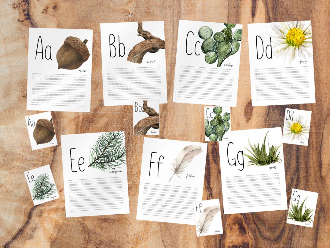Nature Alphabet Cards & Handwriting Copy Pages Writing Practice ...