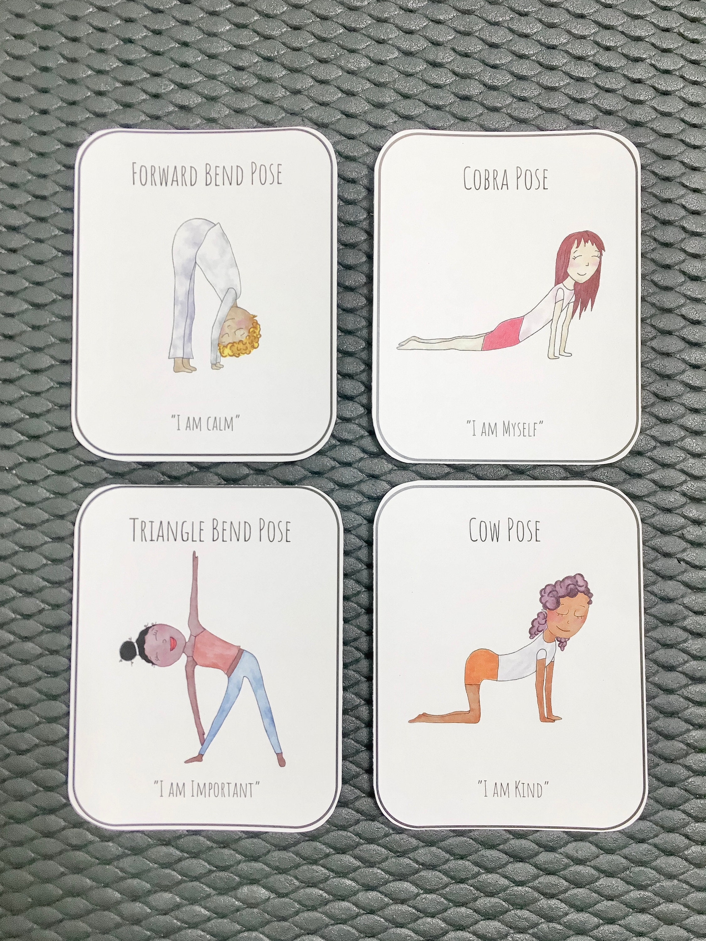Kids Yoga Stretches Poster+card Set Handmade Mantra Affirmation ...