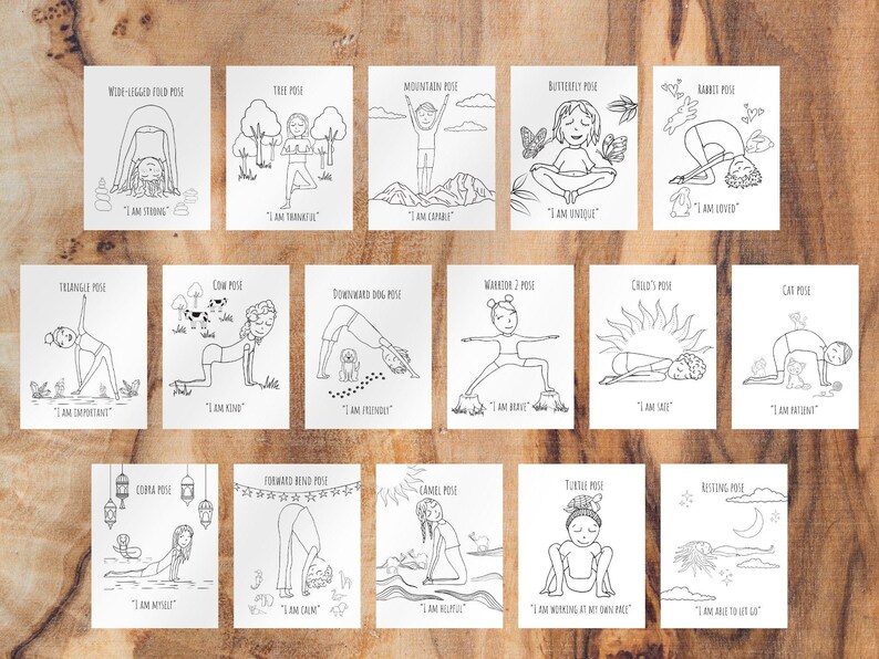 Kids Yoga Stretch Cards Coloring Page Bundle Handmade Mantra ...