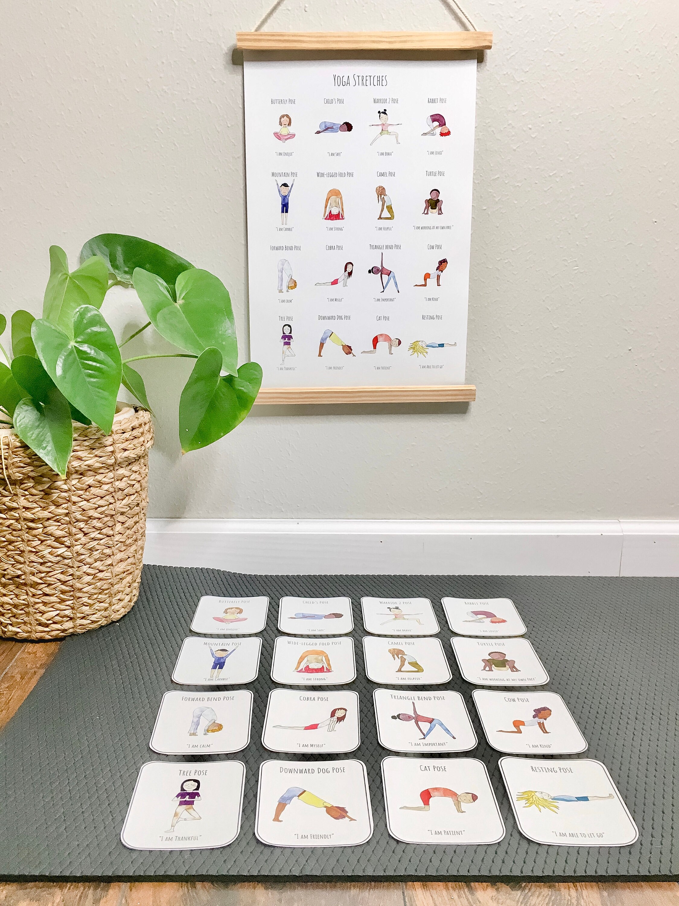 Kids Yoga Stretches Poster+card Set Handmade Mantra Affirmation ...