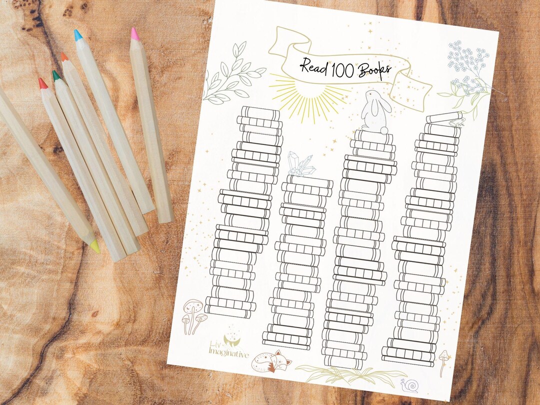 100 Book Reading Tracker | Printable Coloring Chart & Reading Log for ...