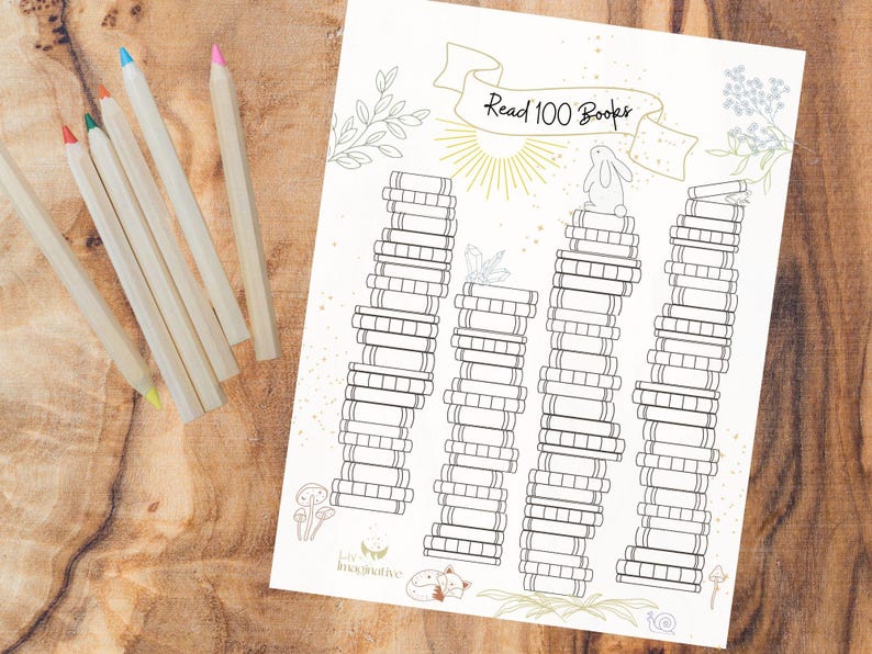 Reed 100 Book Coloring Chart Log Kids Reading Tracker One Hundred Book ...