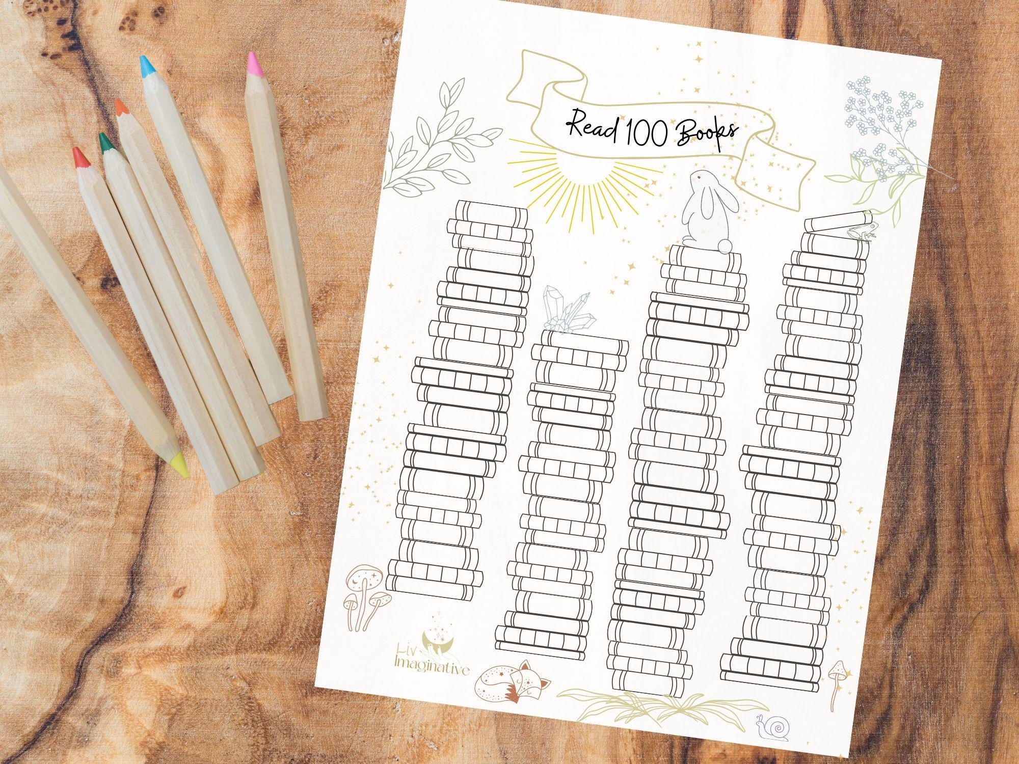 Reed 100 Book Coloring Chart Log Kids Reading Tracker One Hundred Book ...