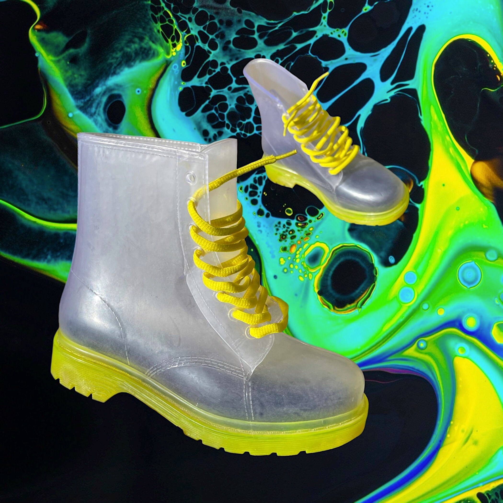 Super Sick See-thru & Neon Yellow Rave GUMMIE Boots | Etsy
