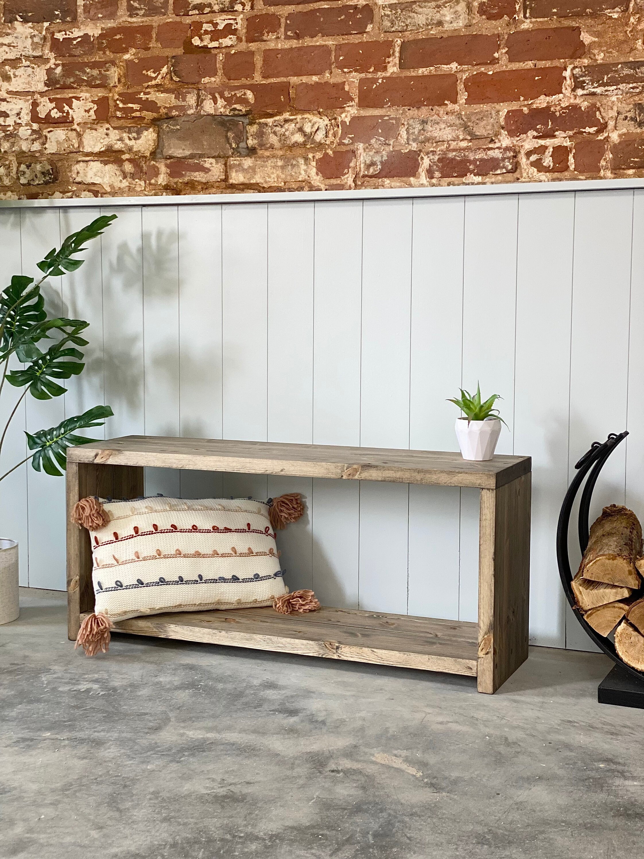 MINH // Scandinavian Boho Modern Bench With Shelf - Etsy UK