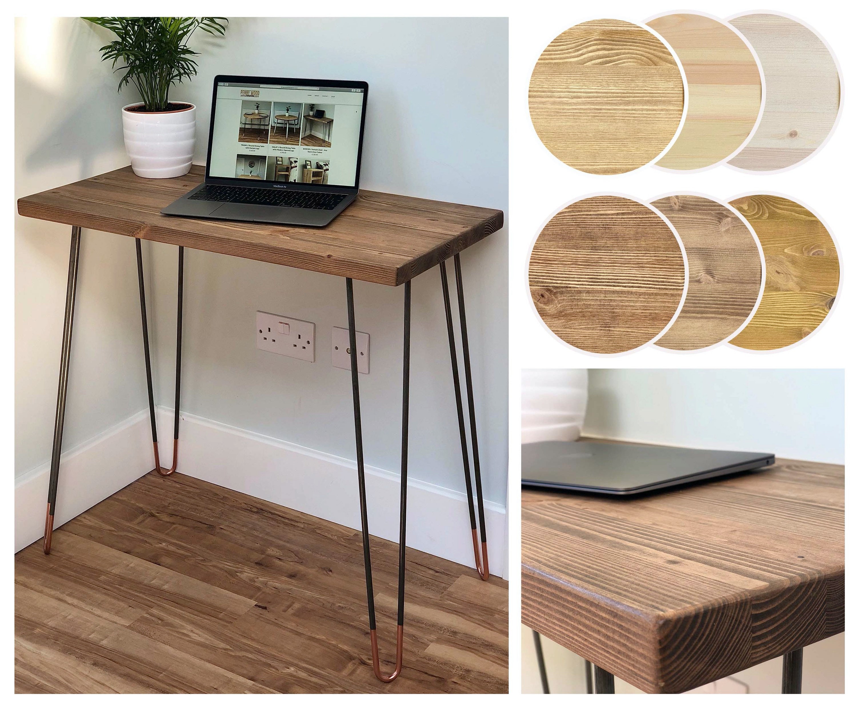 BOKOR II // Scandinavian Industrial Desk with Copper Tipped | Etsy