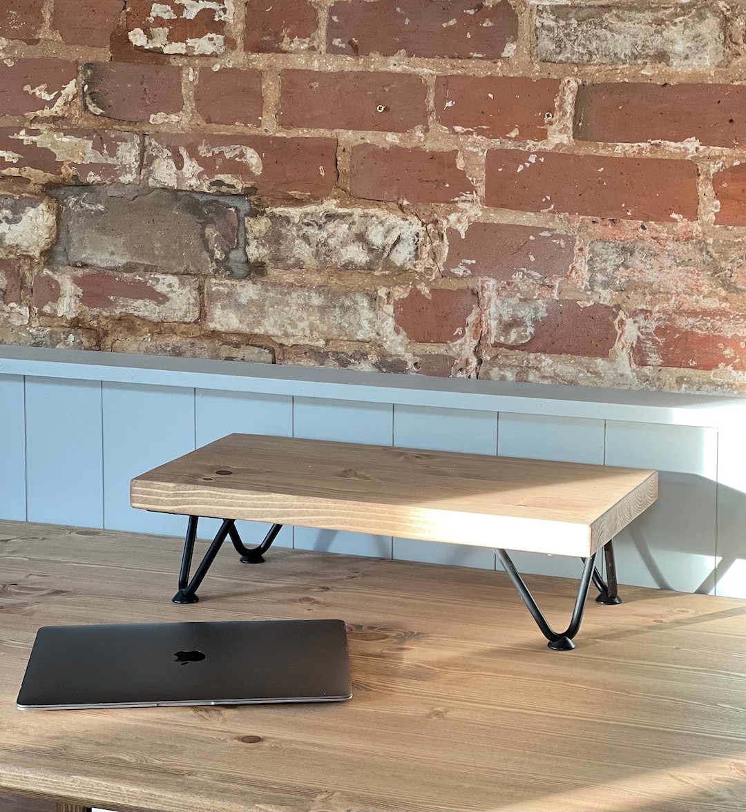 MONITOR STAND // Scandi Style Pine Monitor Stand Riser With Hairpin ...