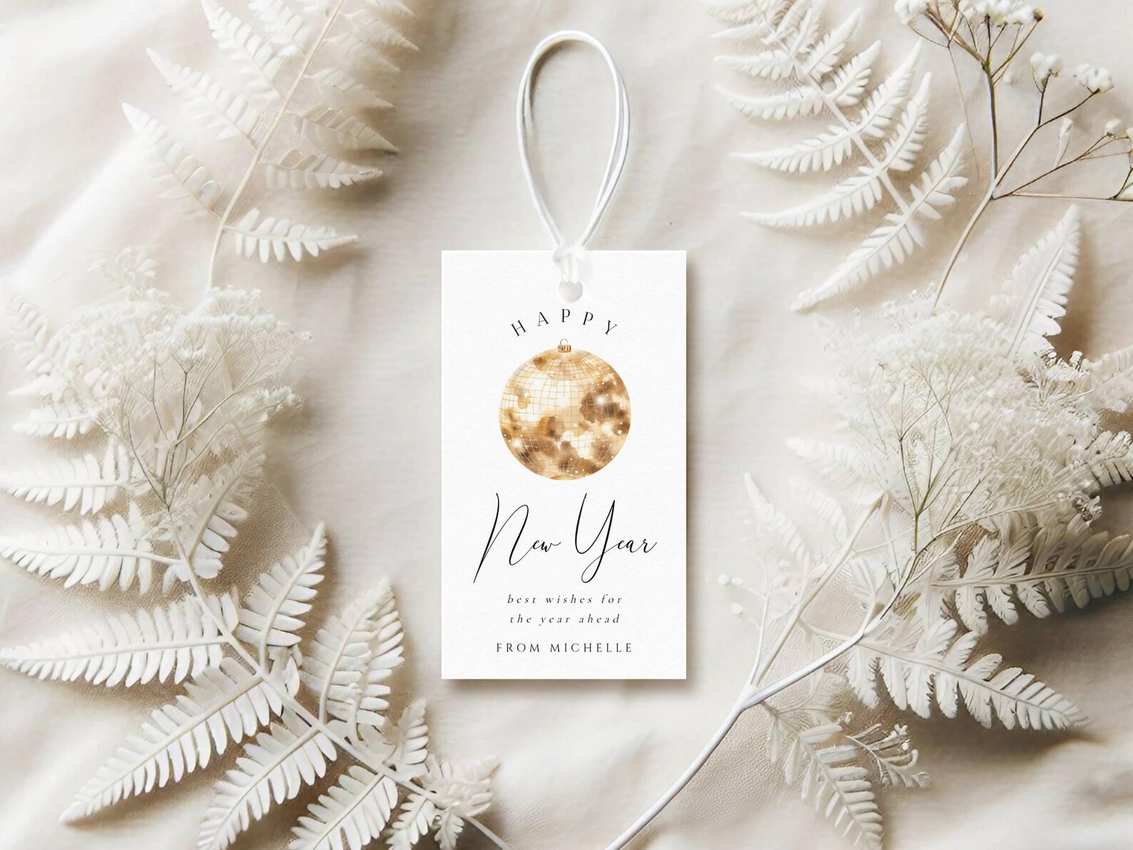 Happy New Year Gold Disco Ball Gift Tag Template, Editable NYE Party ...